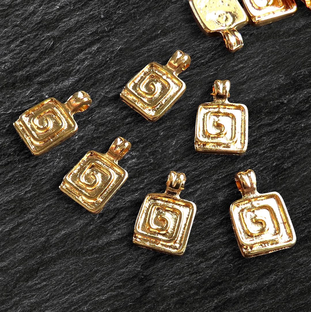 Greek Key Meander Charm, Square Spiral, 24k Shiny Gold Plated, 6pc - Etsy