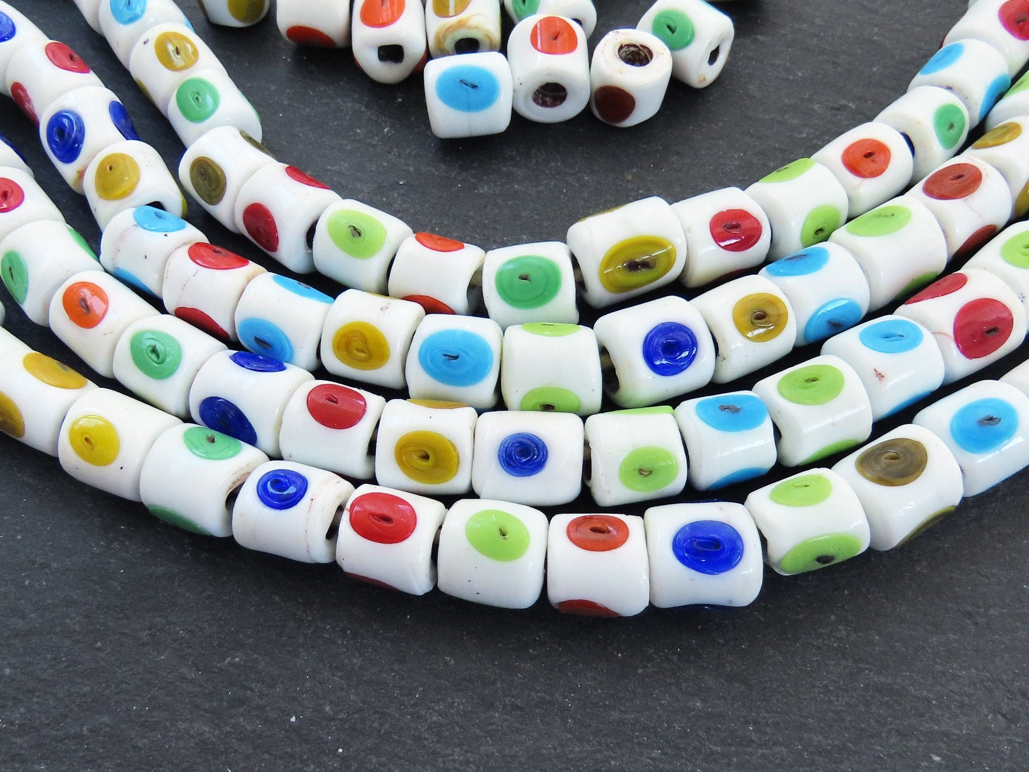 White Evil Eye Beads Rainbow Colorful Glass Eye Beads Tube | Etsy