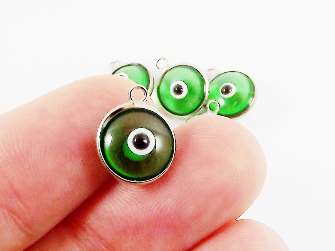 5 Translucent Emerald Green Evil Eye Nazar Artisan Glass Bead Charms ...