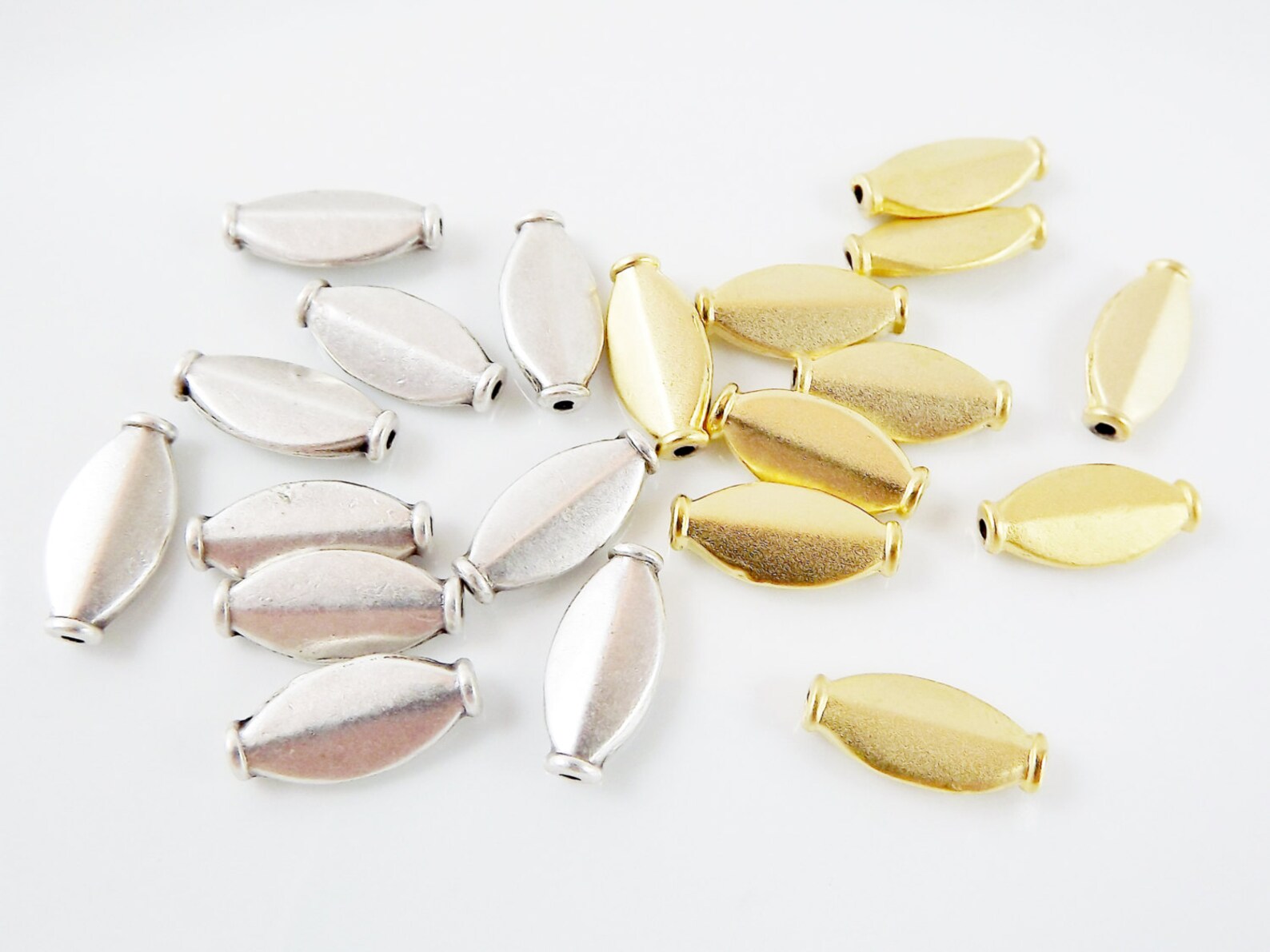 NEW 10 Ellipse Bead Matte Silver Plated Beads Spacers | Etsy