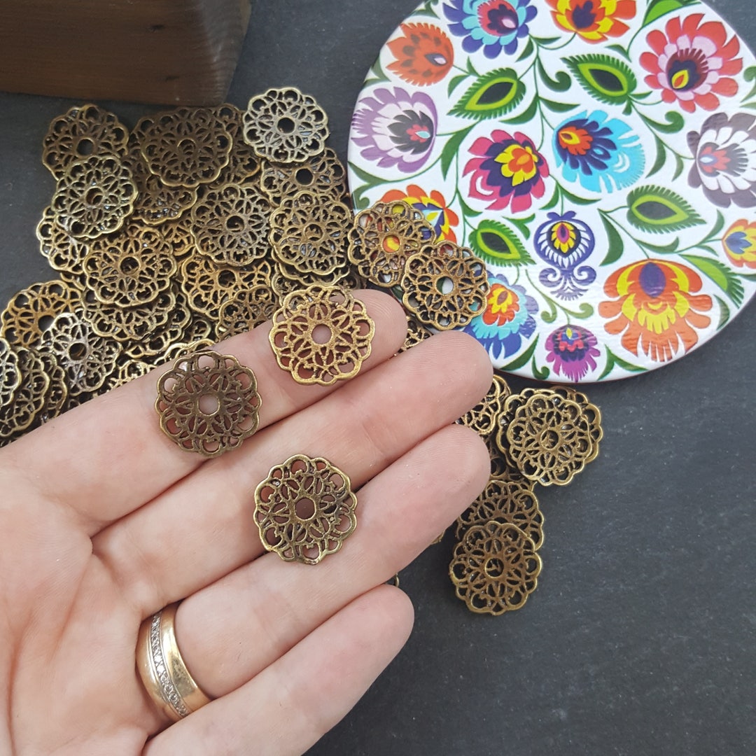 Round Lace Charms Connector Links, Earring Pendants, Bronze Charms ...