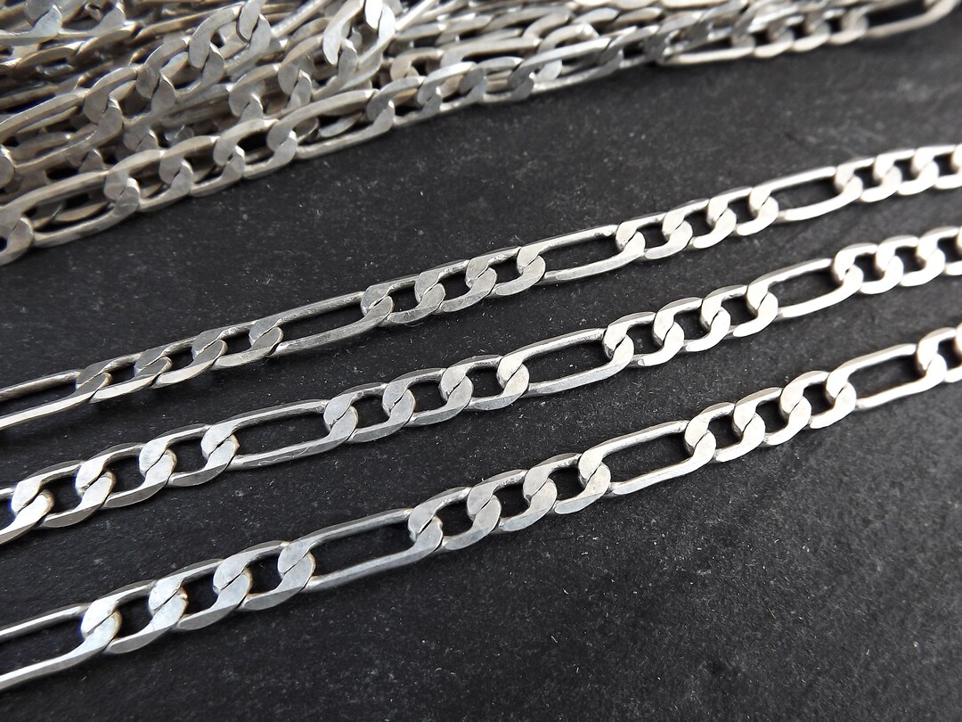 Matte Silver Figaro Curb Chain, Pressed Flat Thin, Small Link Large ...
