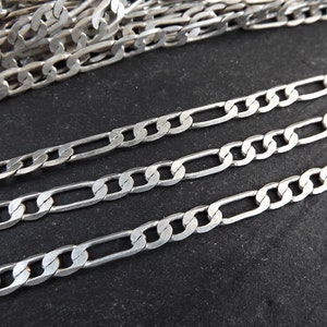 Matte Silver Figaro Curb Chain, Pressed Flat Thin, Small Link Large ...