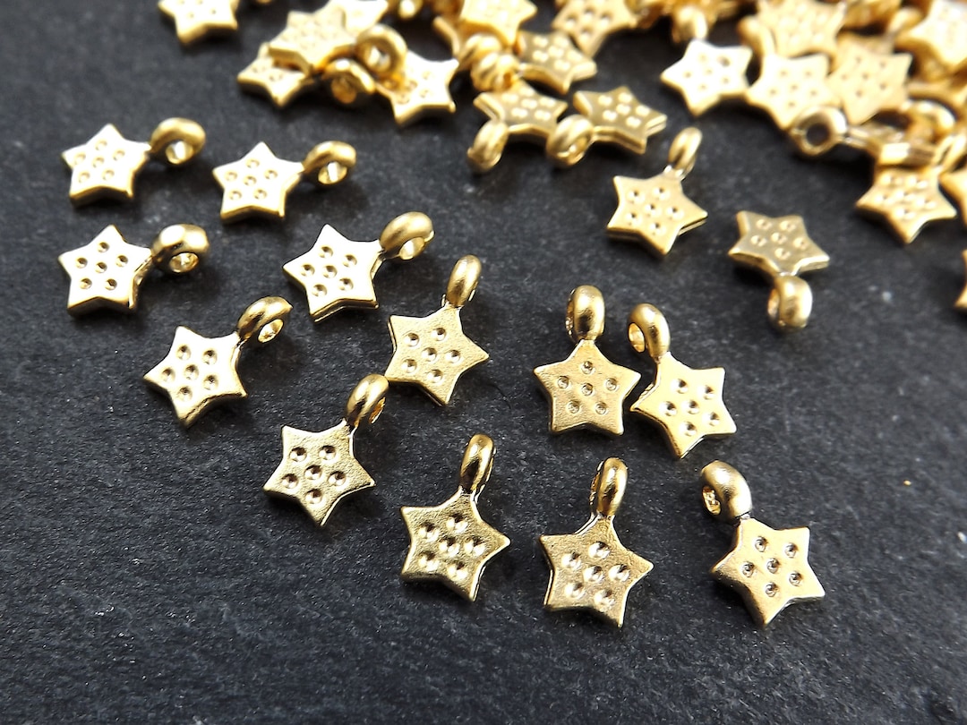Mini Gold Star Charms, Tiny Star Pendant Charm, Small Gold Charms, 22k ...