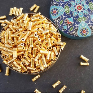 20 Ribbed Tube Beads, Gold Tube Beads, Gold Beads, Gold Spacers, Long ...