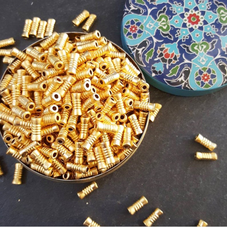 20 Ribbed Tube Beads Gold Tube Beads Gold Beads Gold - Etsy