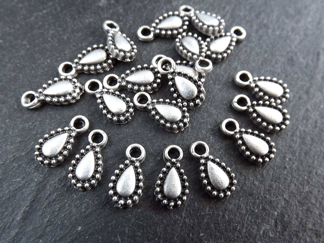 20 Silver Mini Teardrop Charms, Tiny Tear Drop Dangle Charm Pendants ...