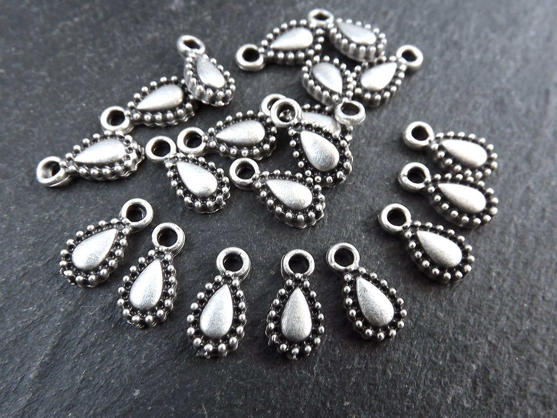 20 Silver Mini Teardrop Charms, Tiny Tear Drop Dangle Charm Pendants ...