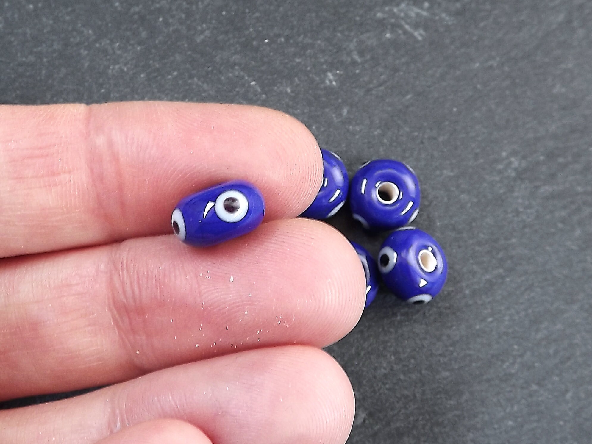 Navy Blue Evil Eye Lampwork Beads Round Rondelle Evil Eye | Etsy