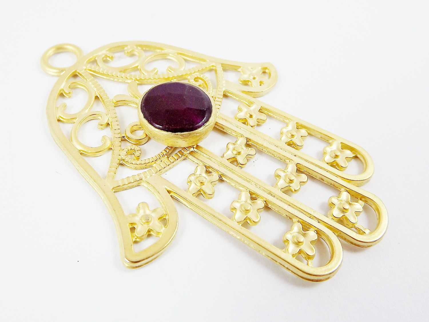 Extra Large Hamsa Hand of Fatima Pendant Deep Garnet Red Jade - 22k Matte Gold Plated - 1PC - Etsy