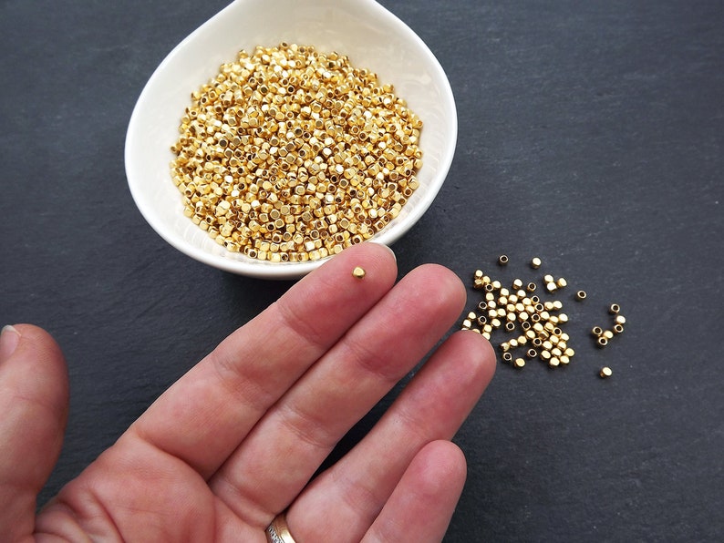 Gold Cube Beads 2 x 2.5mm Cube Beads Tiny Cube Beads Small | Etsy