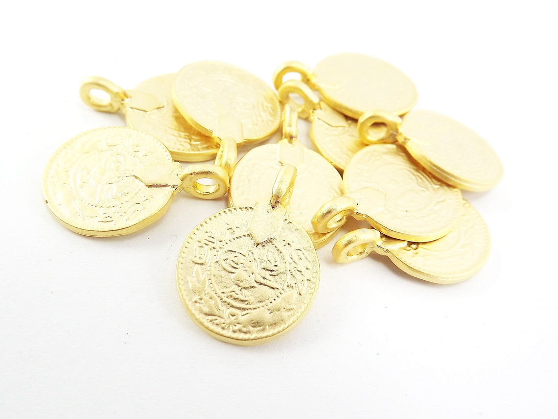 10 Large Round Gold Coin Pendant Charms Rustic Medallion | Etsy