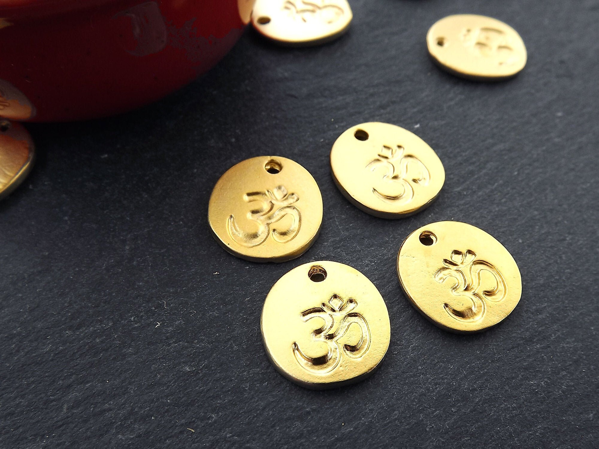 OM Charms Small Om Pendant Om Aum Symbol Coin Disc Charms | Etsy