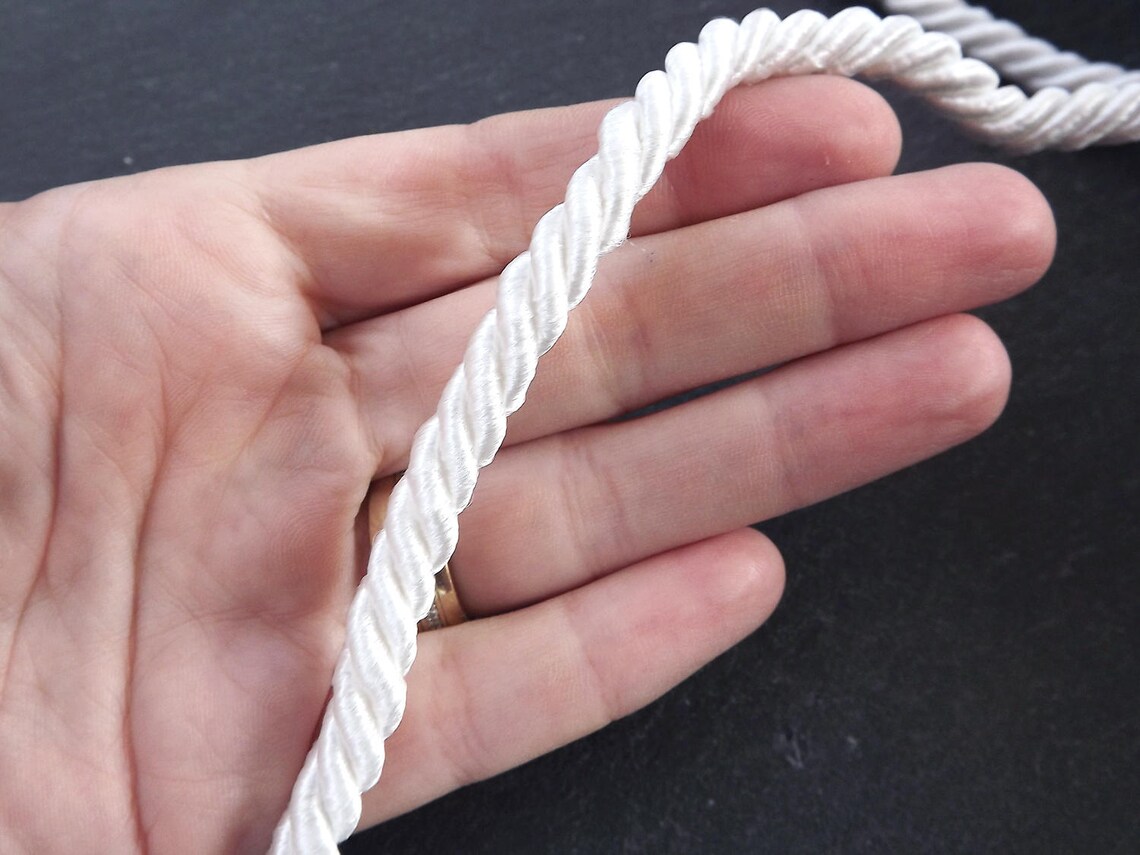Creamy White 7mm Twisted Rayon Satin Rope Silk Braid Cord - 3 Ply Twist ...