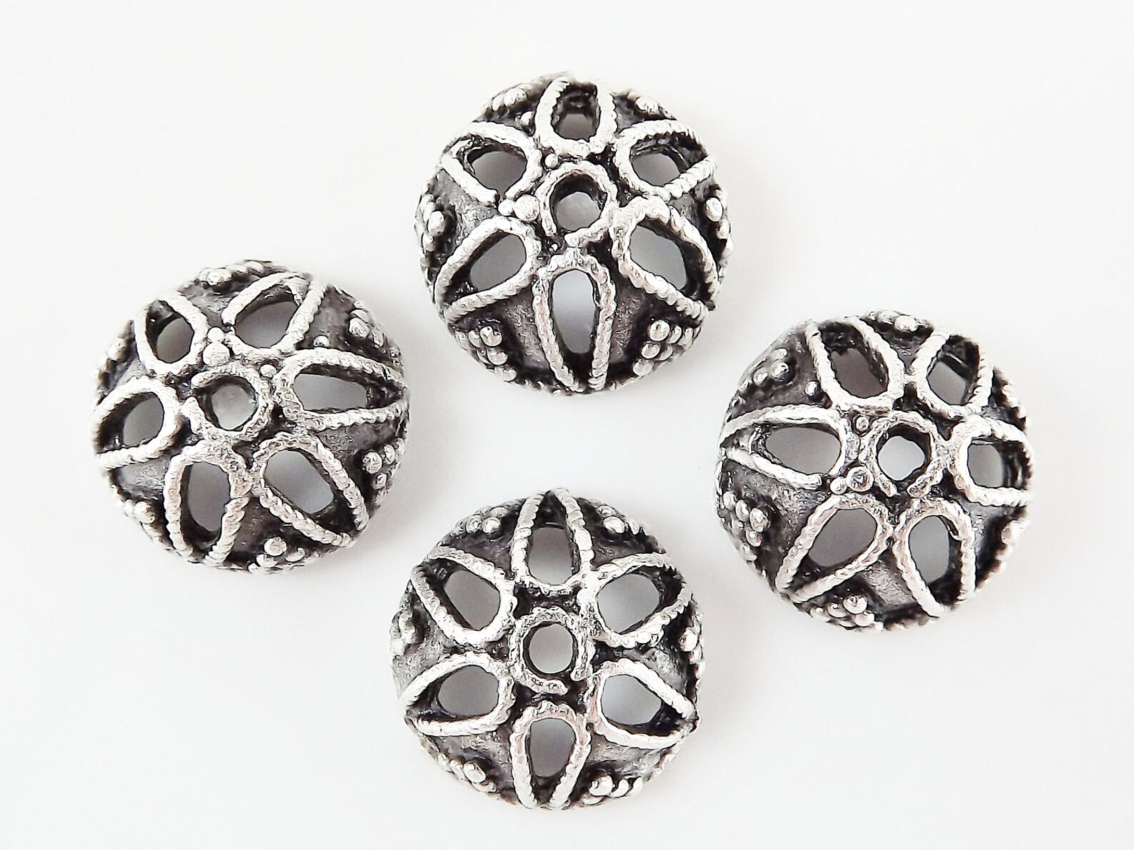 4 Tibetan Bali Style Bead End Caps Matte Silver Plated Round - Etsy