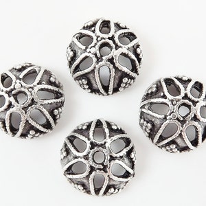 4 Tibetan Bali Style Bead End Caps - Matte Silver Plated Round Bead ...