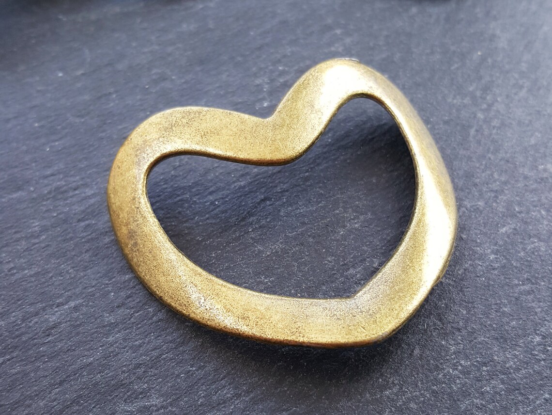 Large Curved Heart Loop Link Pendant Smooth Frame Antique Bronze Plated ...