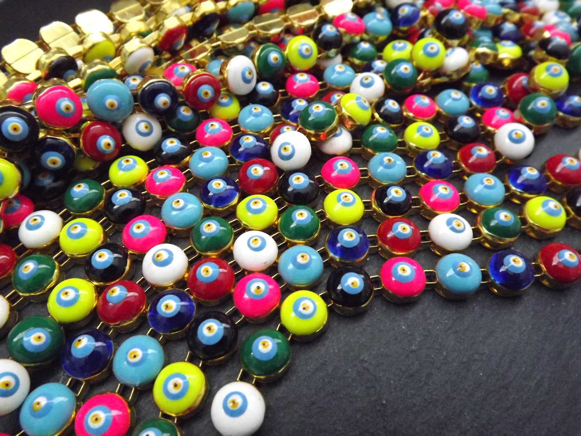 Gold Multicolor Evil Eye Bead Chain Fun Chunky Enamel Eye | Etsy