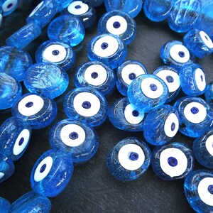 6 Aegean Blue Evil Eye Nazar Glass Bead Traditional Turkish Handmade ...