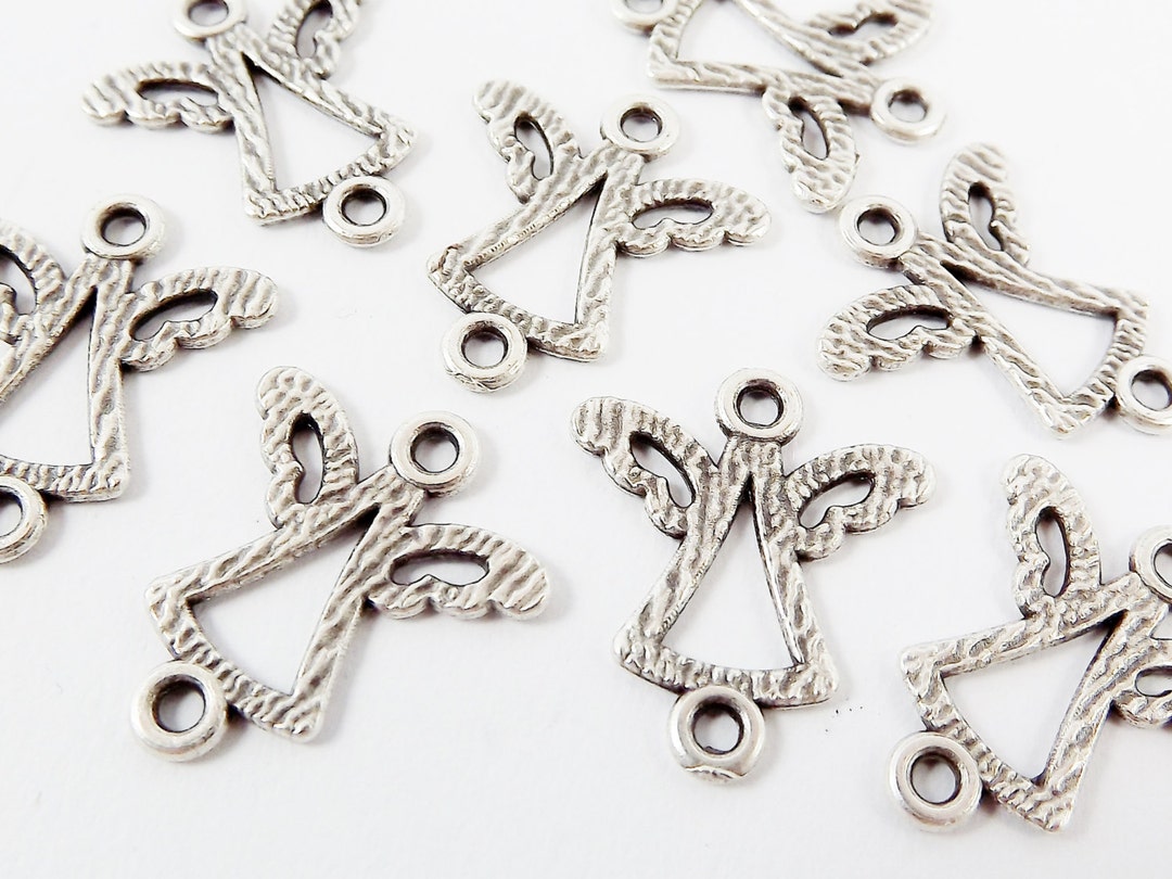 8 Mini Textured Angel Charm Connectors - Matte Antique Silver Plated - Etsy