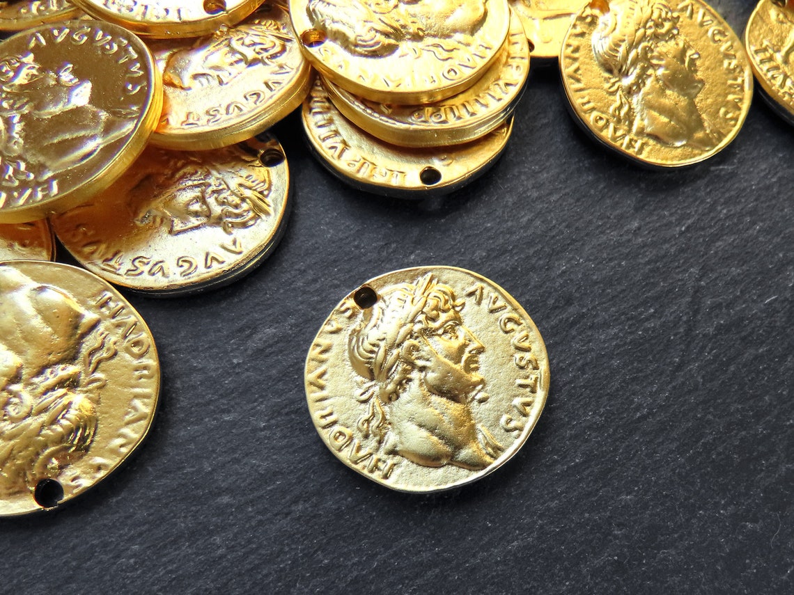 Ancient Greek Hadrian Replica Coin Medallion Pendant, 22k Matte Gold ...