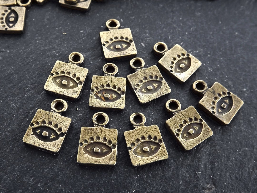 Bronze Mini Square Evil Eye Pendant Charms, Good Luck Protective Amulet ...