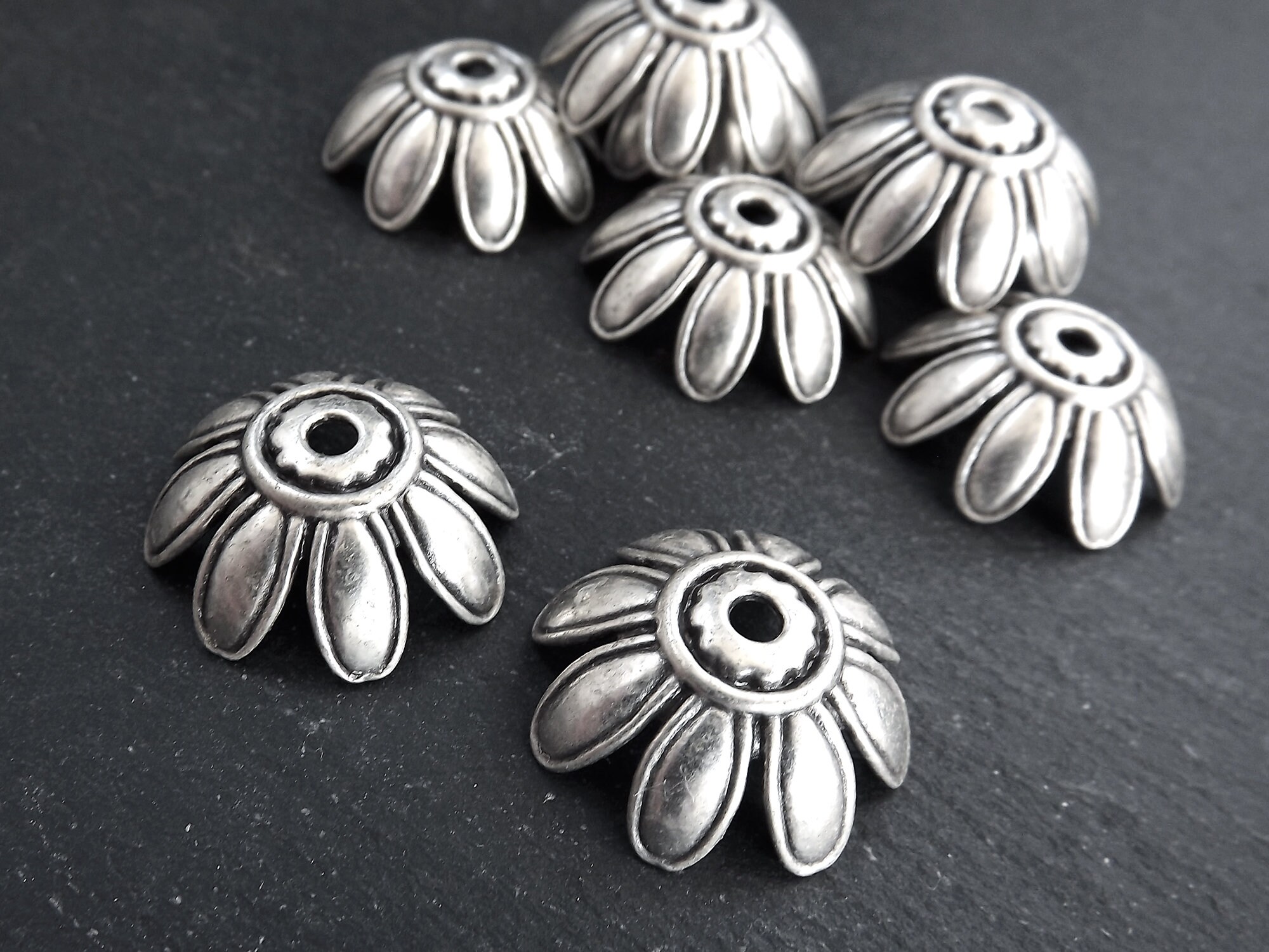 2 Large Silver Flower Bead Cap 25mm Round Petal Bead Cover | Etsy