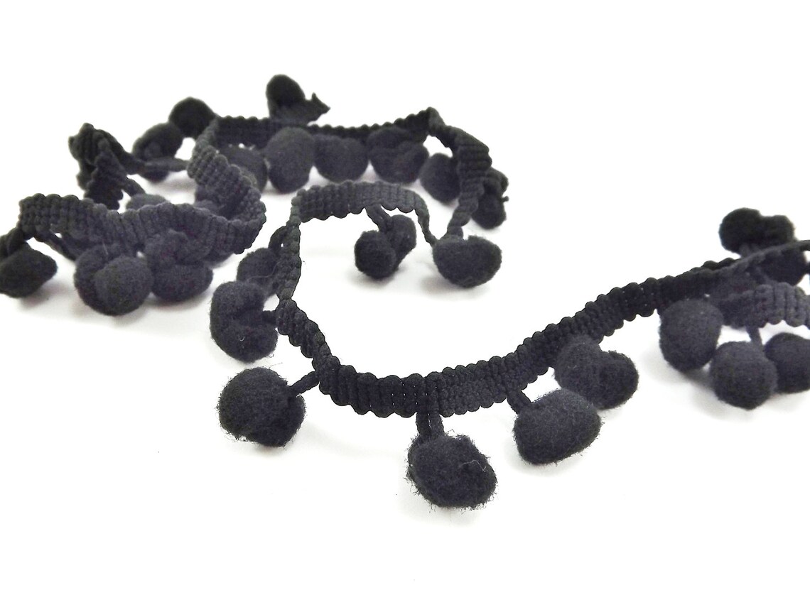 Black Pom Pom Fringe String Braid Cord 1 Meter 1.09 Yards | Etsy