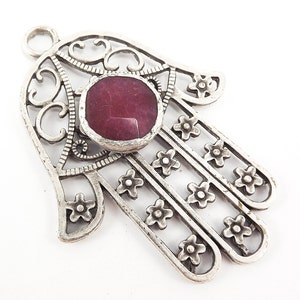 Extra Large Hamsa Hand of Fatima Pendant Red Mauve Jade Matte Antique ...