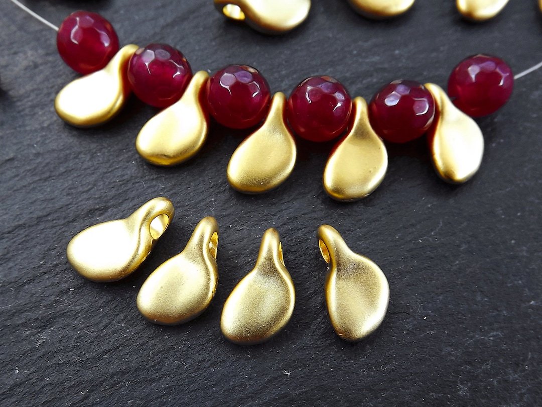 Gold Pinched Drop Paddle Beads, Mykonos Greek Beads, Organic Metal ...