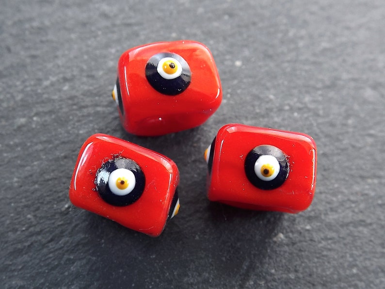 Scarlet Red Square Evil Eye Beads Protective Turkish Nazar - Etsy