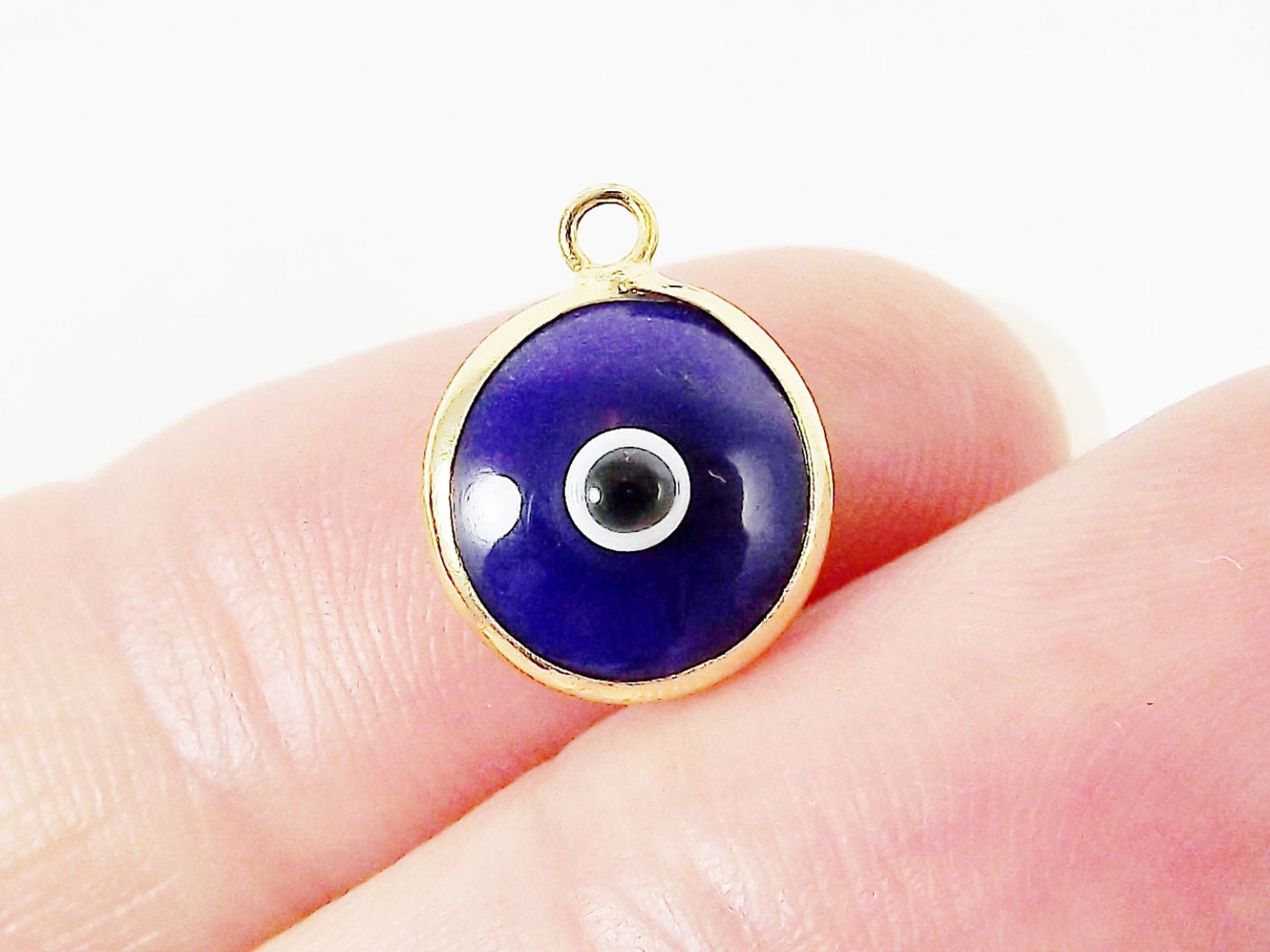 5 Navy Blue Evil Eye Nazar Artisan Glass Bead Charms Gold | Etsy