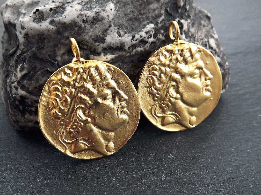Gold Alexander Coin, Gold Greek Coin Pendant, Medallion Pendant ...