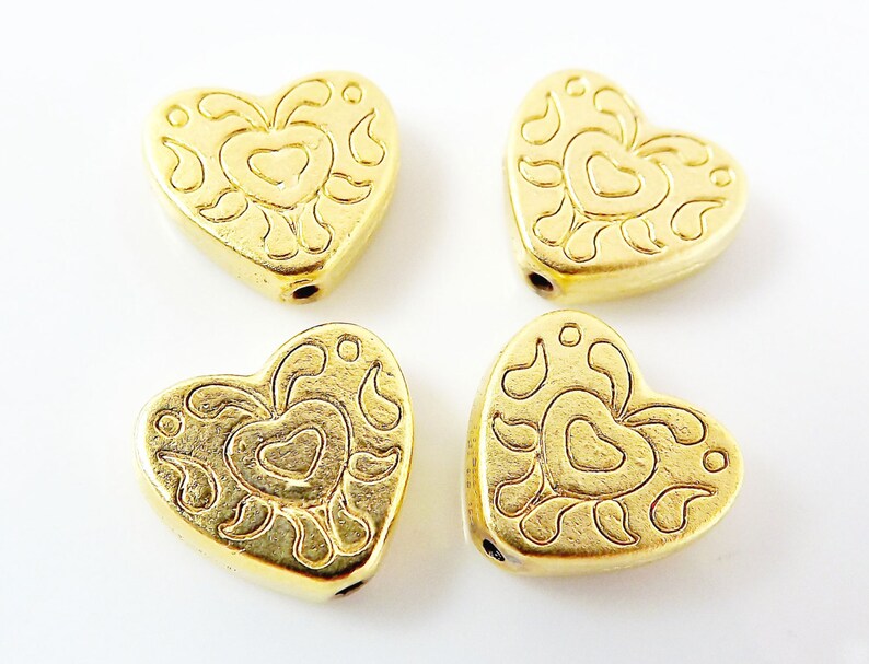 4 Etched Heart Bead Spacers 22k Matte Gold Plated - Etsy
