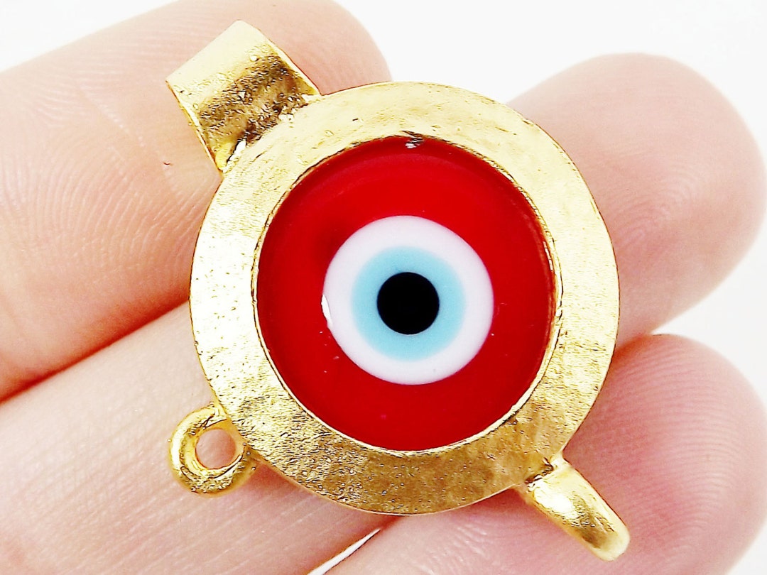 Red Evil Eye Round Glass Pendant 22k Matte Gold Plated 1pc SP126 - Etsy