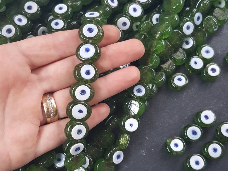 6 Moss Green Evil Eye Nazar Glass Bead Traditional Turkish - Etsy