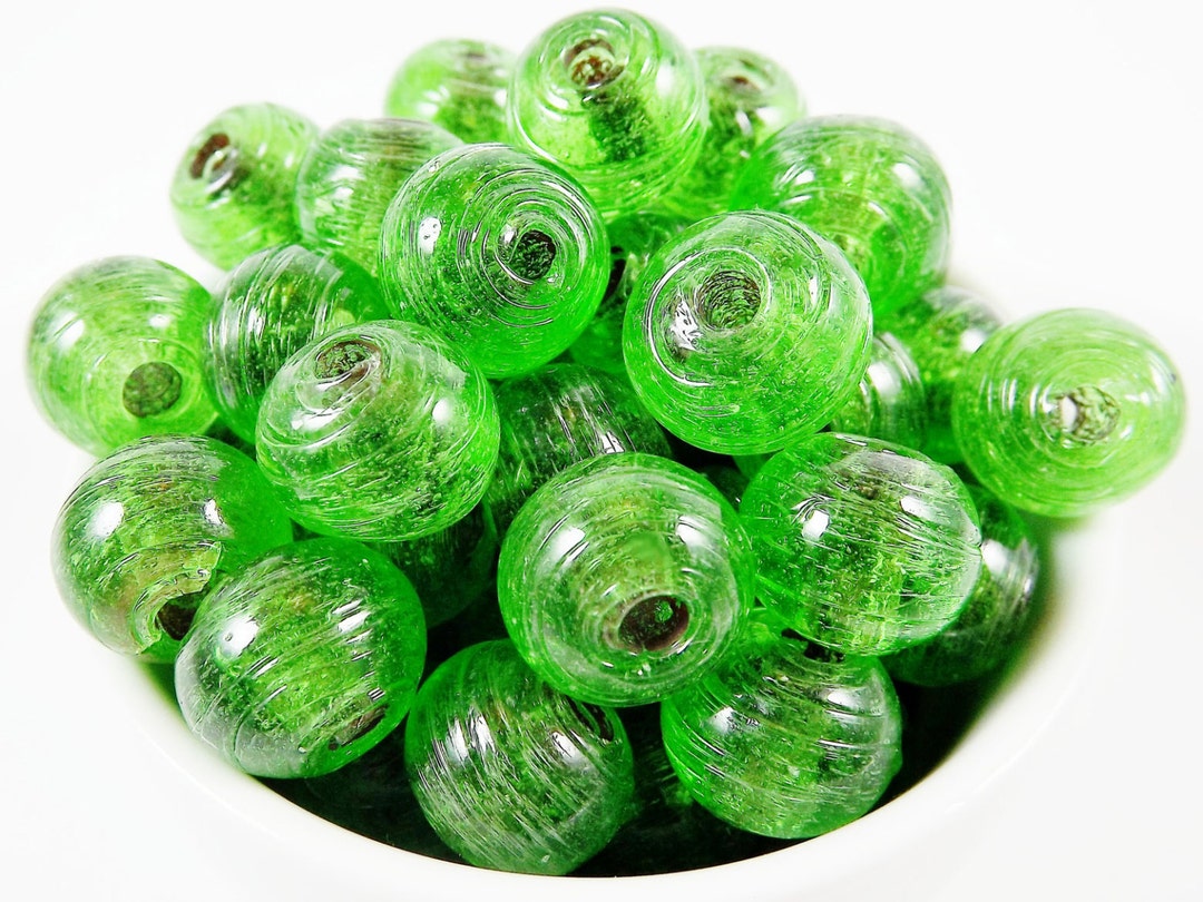 BULK - 30 Chunky Artisan Handmade Recycled Green Glass Bead - 13mm ...