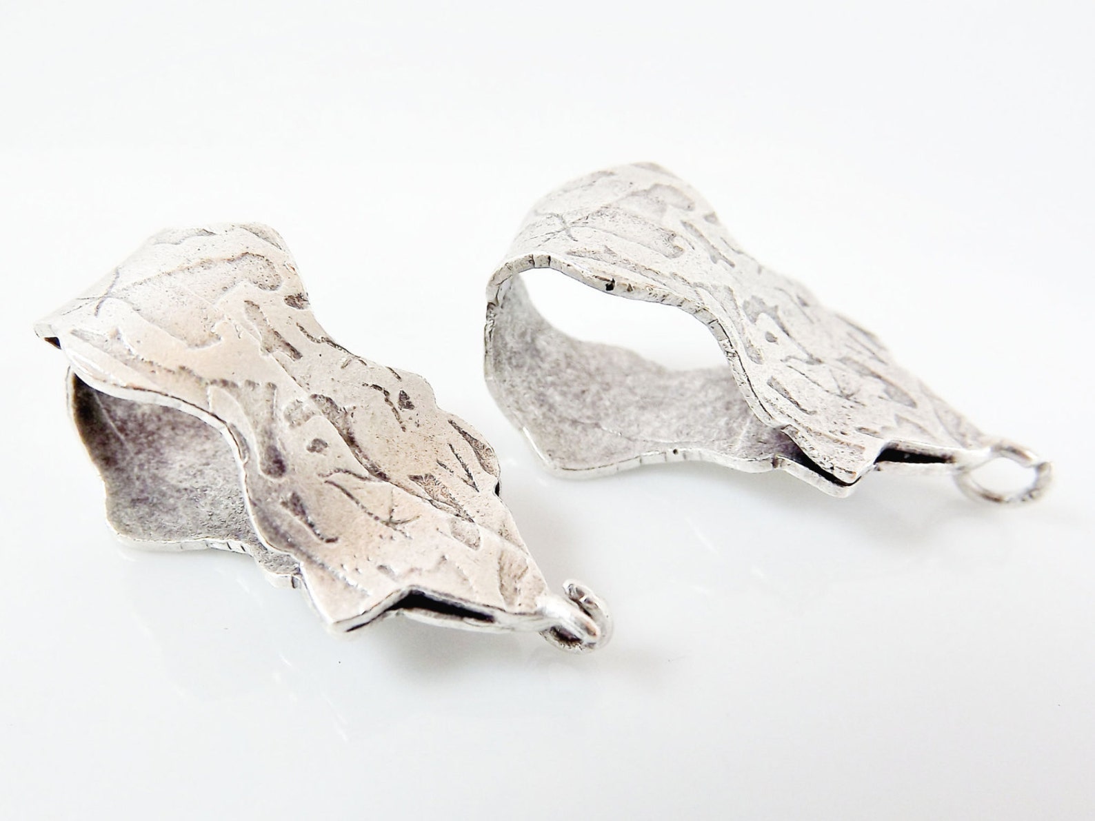 2 Large Unusual Textured Pendant Bails Silver Bail Bead Tube - Etsy