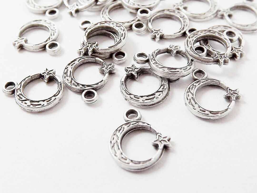 20 Mini Moon Crescent Star Charms - Matte Silver Plated - Etsy