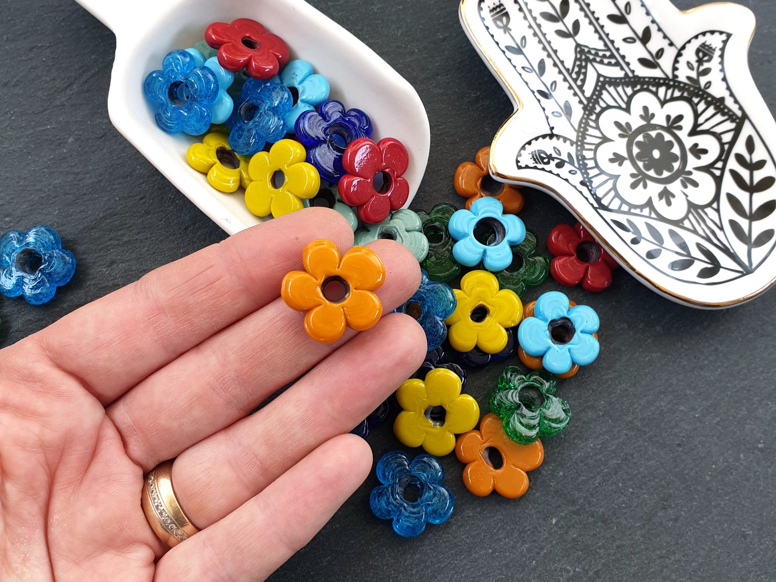 6 Red Glass Flower Beads Large Chunky Flower Artisan Handmade | Etsy