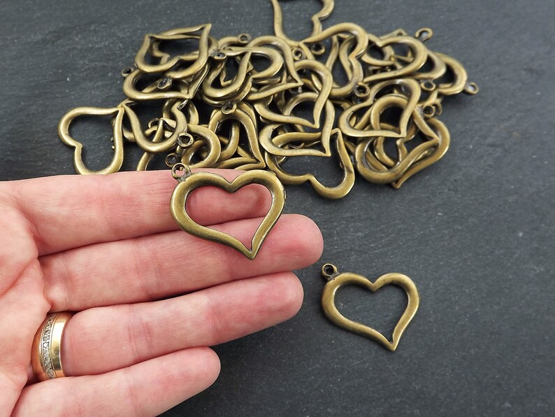 Small Organic Heart Pendant Charms, Cut Out Heart Shape Loop Link ...