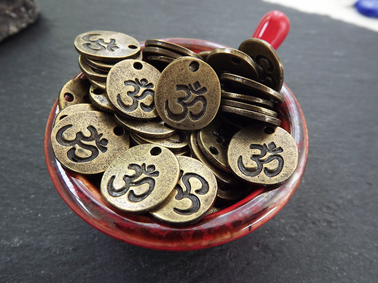 OM Charms, Small Om Pendant, Om Aum Symbol, Coin Disc Charms, Yoga ...