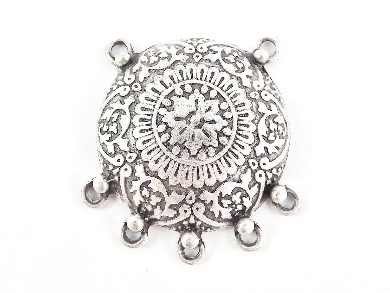 Large Mandala Folk Boho Style Pendant Connector With 5 Loops - Matte ...
