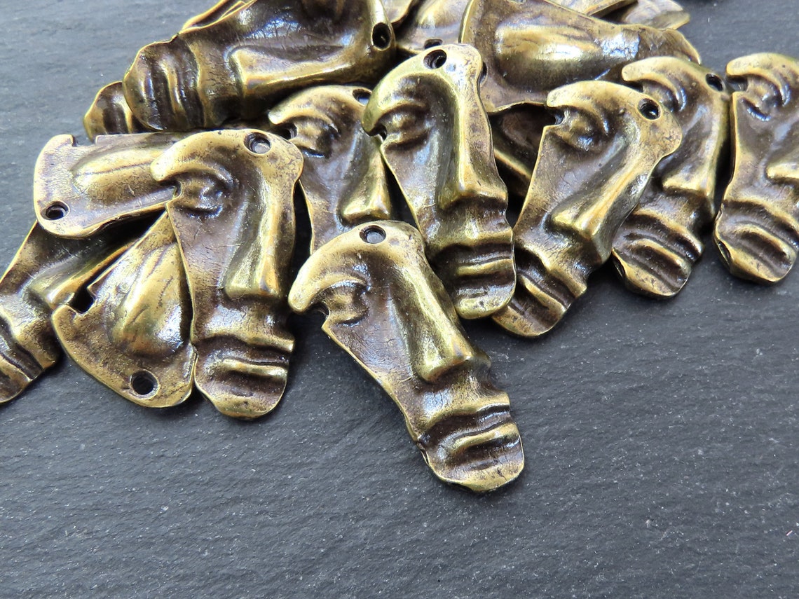Bronze Mask Pendant, Face Silhouette Mask, Ancient Abstract Face ...