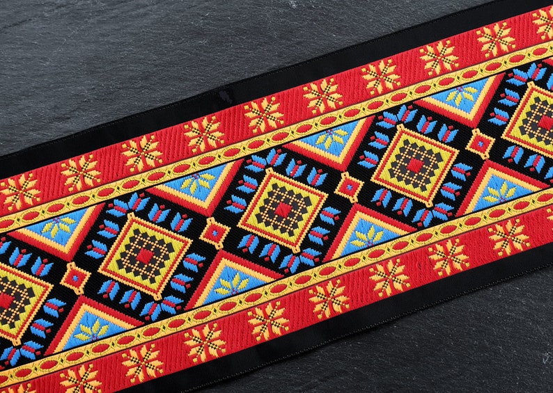 Ethnic Ribbon, Geometric, Diamond, Blue, Red, Yellow, Woven ...