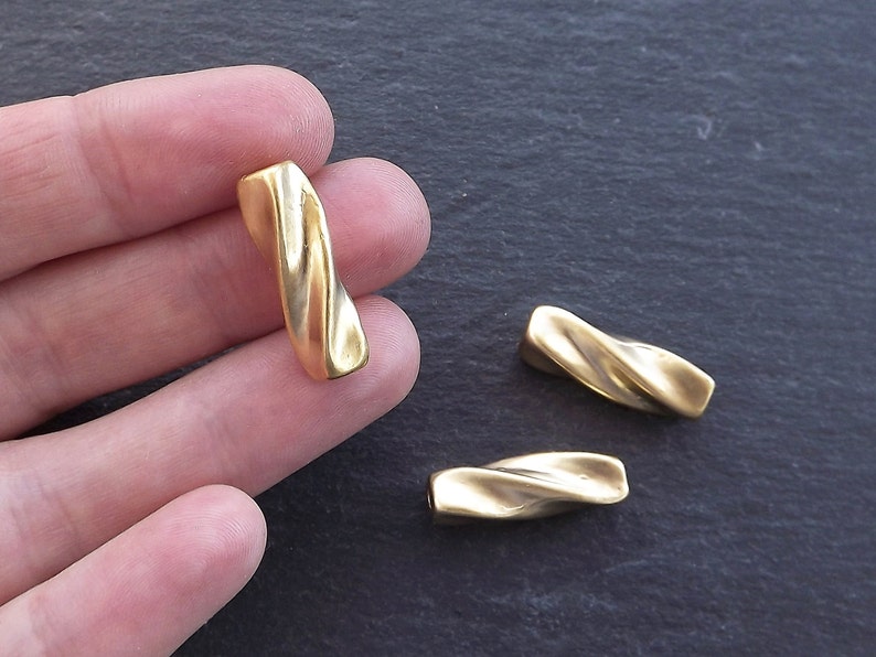 Large Long Twisted Metal Tube Beads 22k Matte Gold Plated | Etsy