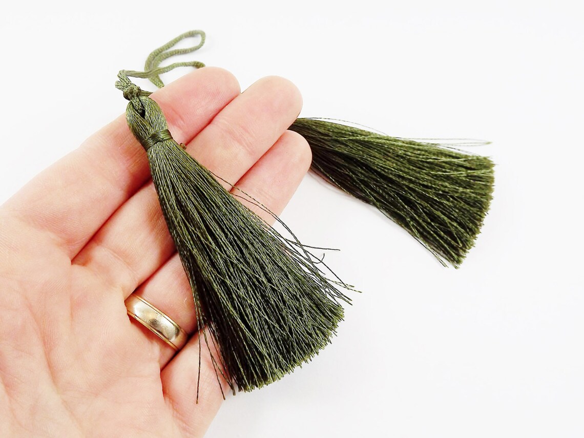Long Deep Olive Green Silk Thread Tassels 3 Inches 77mm | Etsy