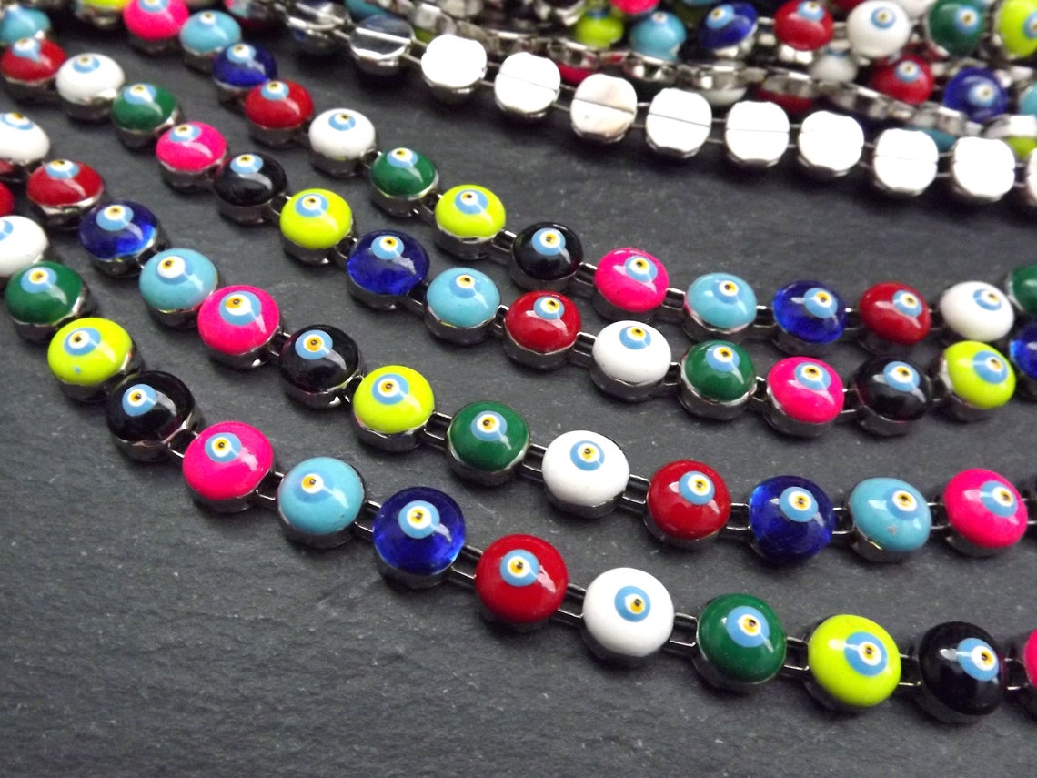 Silver Multicolor Evil Eye Bead Chain Fun Chunky Enamel Eye - Etsy