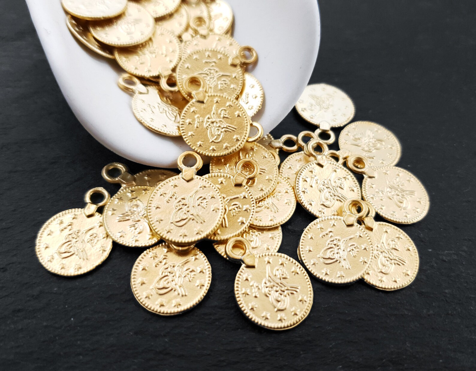 10 Gold Coin Pendant Charms Small Round Turkish Medallion - Etsy
