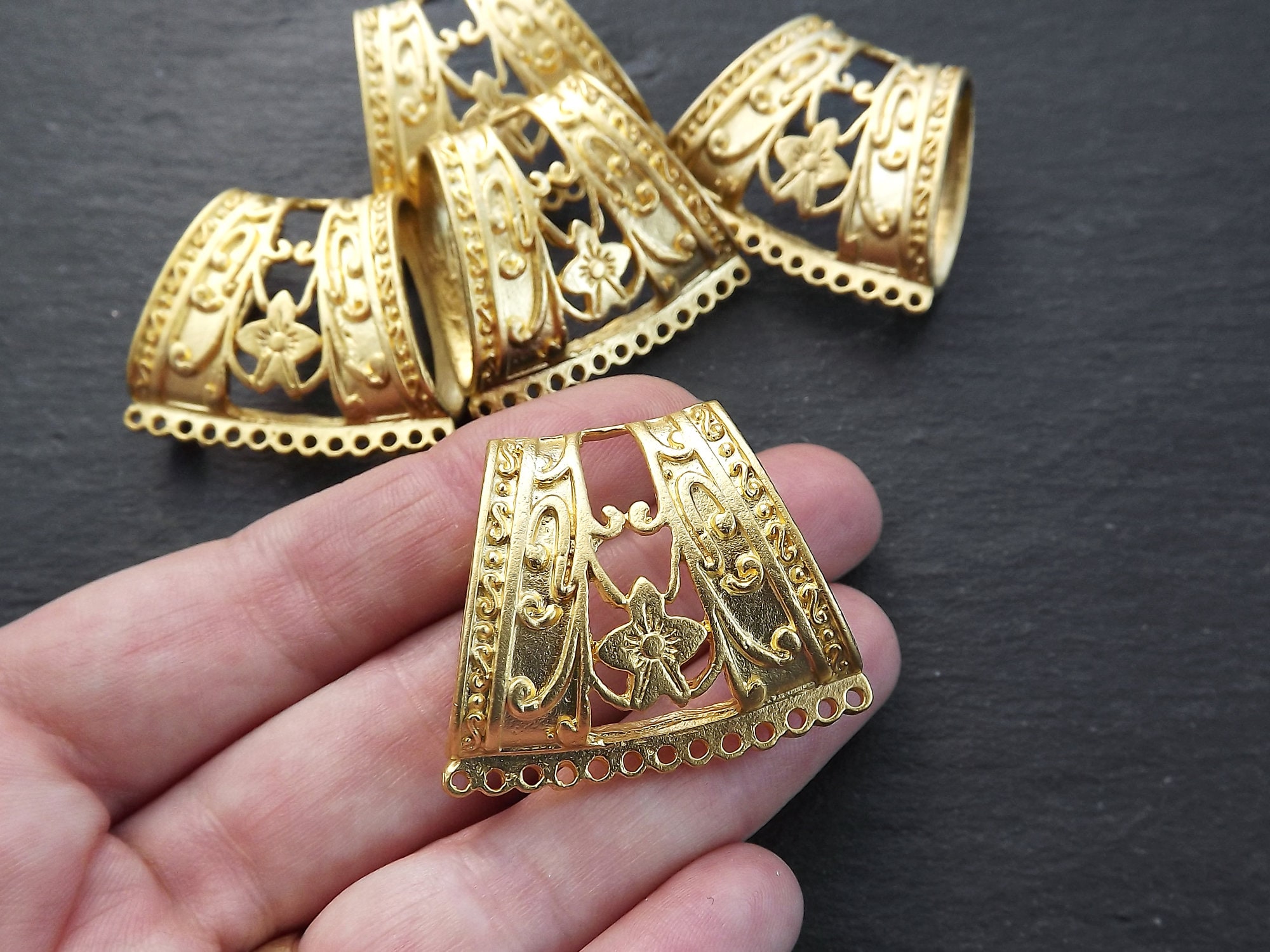 Large Gold Bead Bail Scarf Slider Charm Hanger Necklace | Etsy